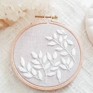 White Leaf Mini Hand Embroidery 10 Cm - Etsy