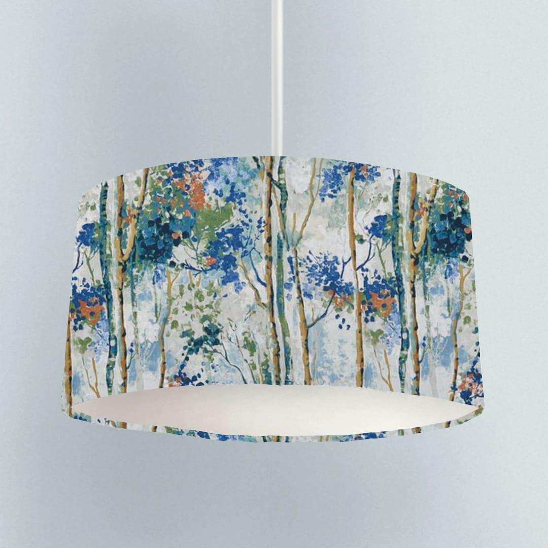 Tree Lampshade in Silver Birch Sapphire Fabric Light Shade in Tree ...