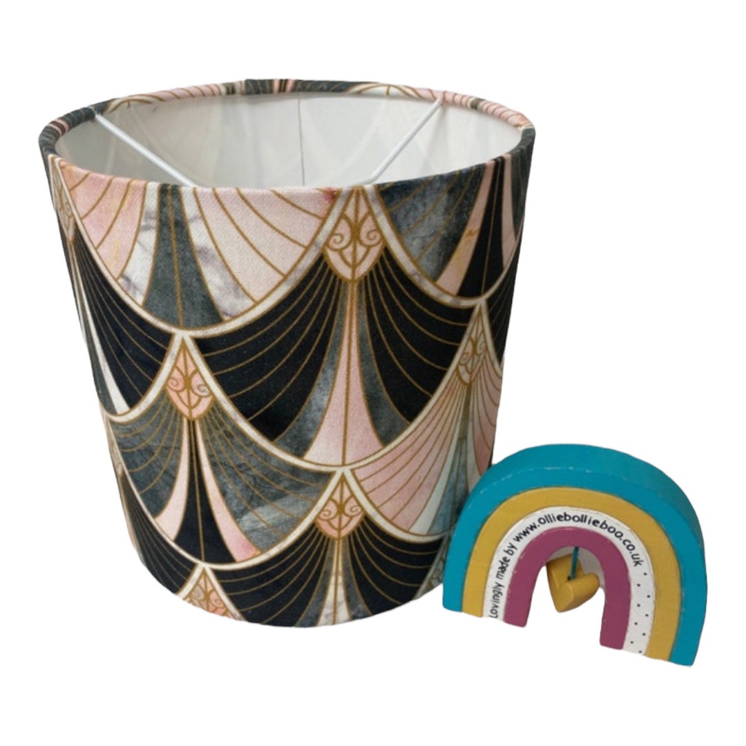 Blush Pink Black Gold Art Deco Style Fan Rhombus Drum Lampshade Light ...