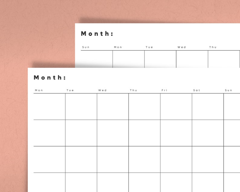 Blank Calendar PDF Template Printable Digitally Editable A4 US Blank Calendar PDF Template Printable Digitally Editable A4 US