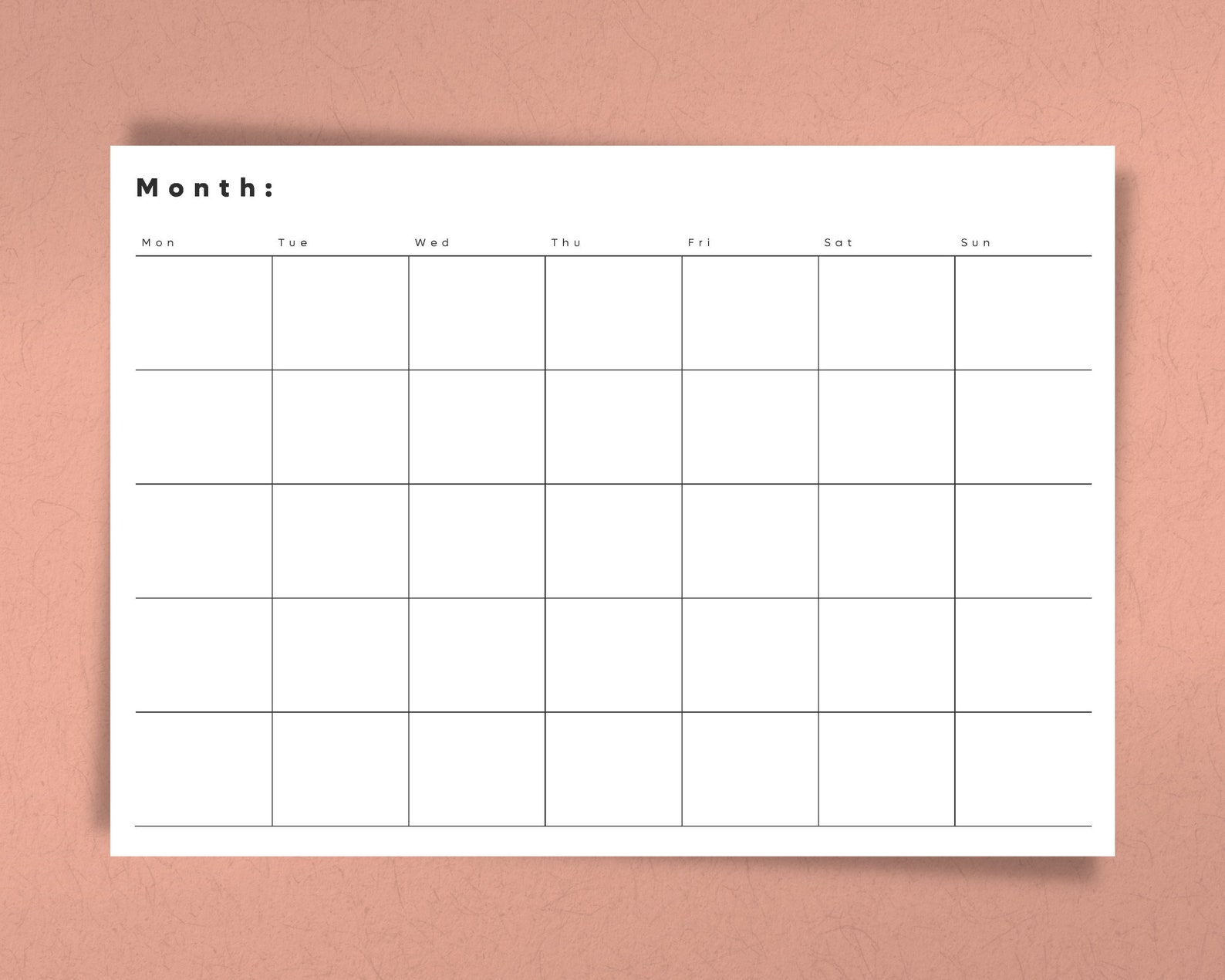 Blank Calendar PDF Template Printable, Digitally Editable, A4, US ...