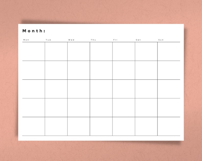 Blank Calendar PDF Template Printable Digitally Editable A4 US Blank Calendar PDF Template Printable Digitally Editable A4 US