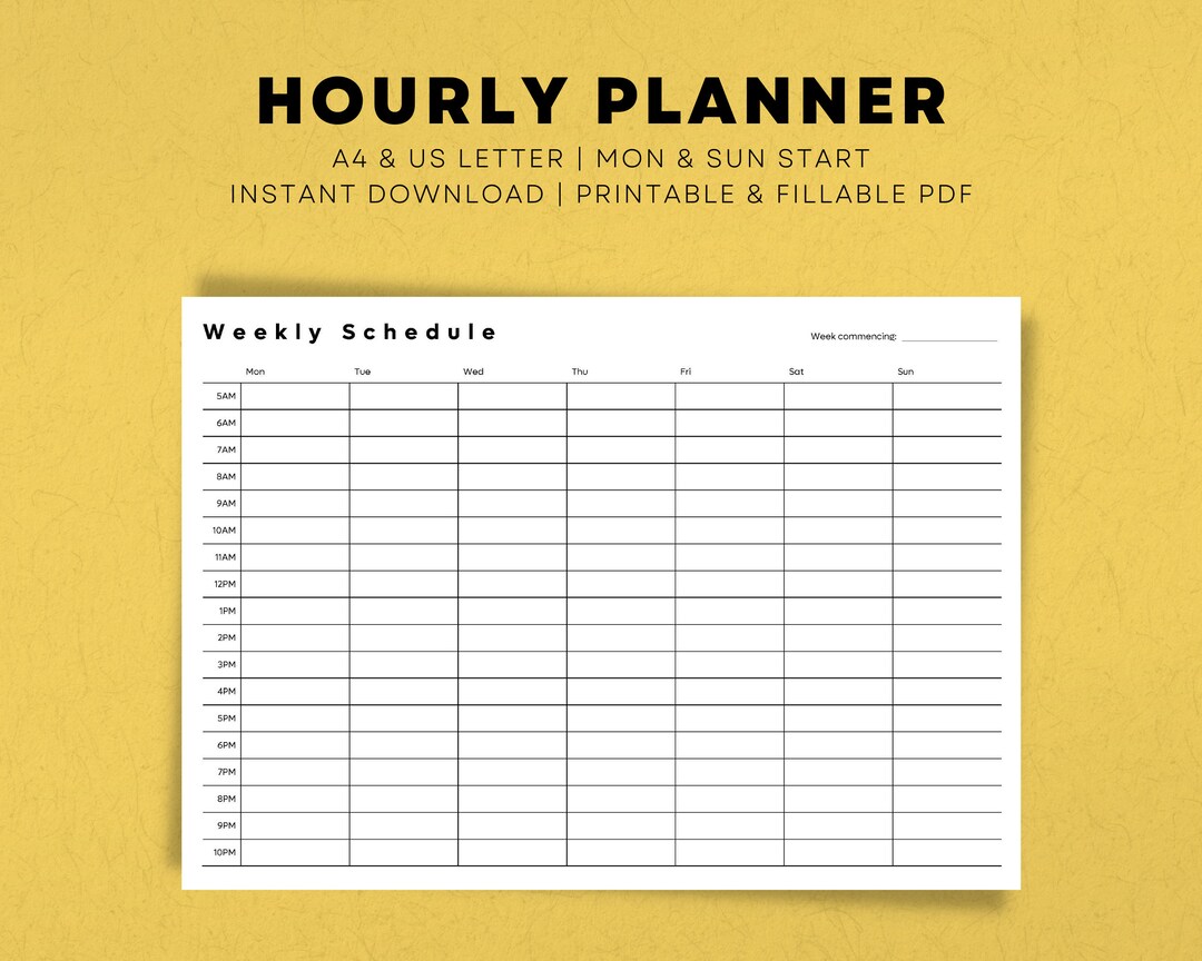 Hourly Planner PDF Template Hourly, Schedule, Planner, One Page ...