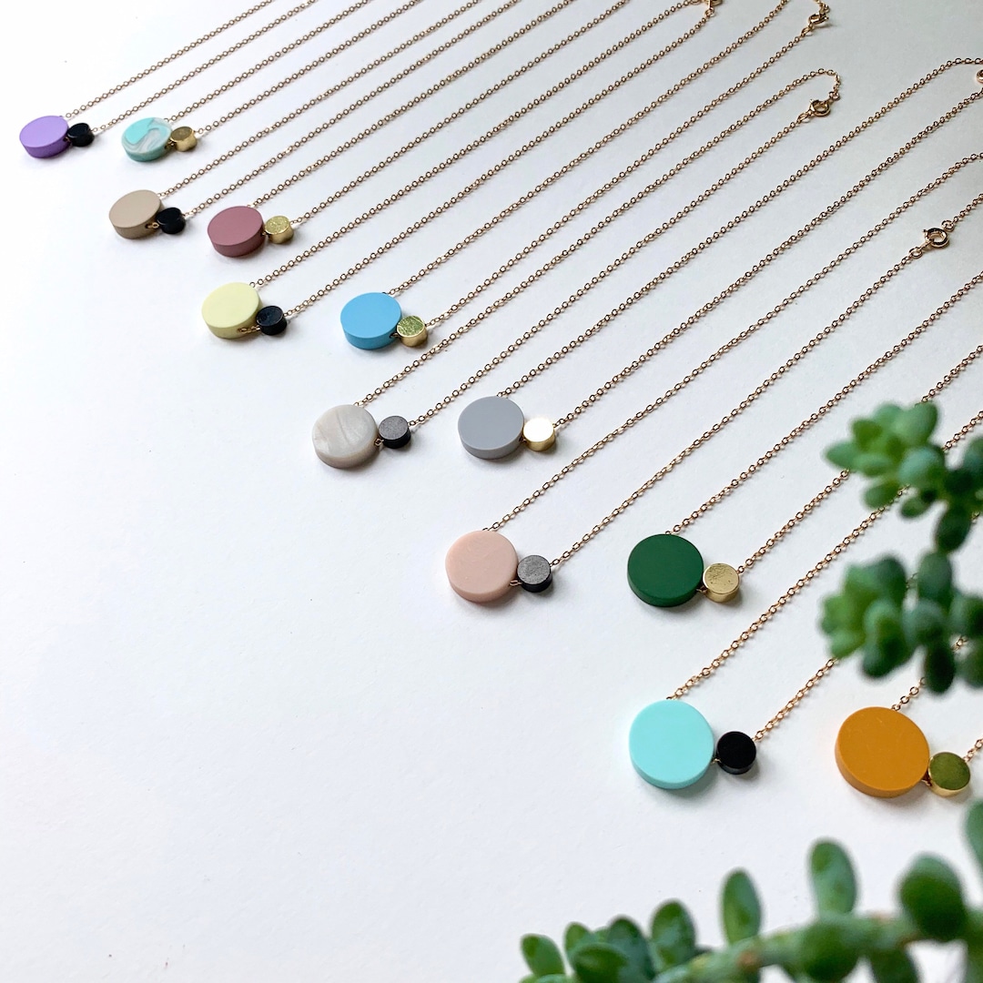 Geometric Polymer Clay Dot Necklace, Gold Plated Chain - Etsy