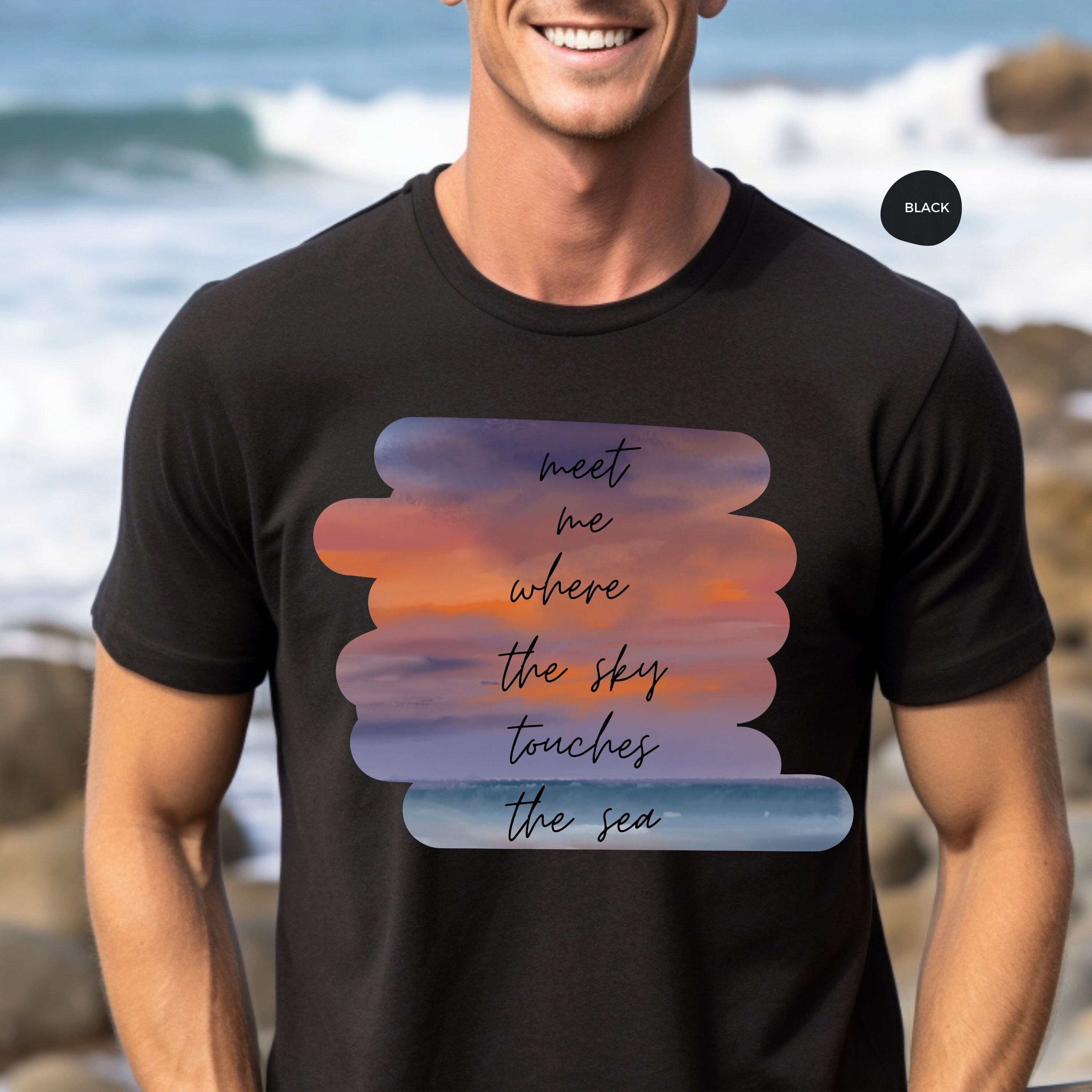 Meet Me Where the Sky Touches the Sea Sunset on the Ocean T-shirt ...