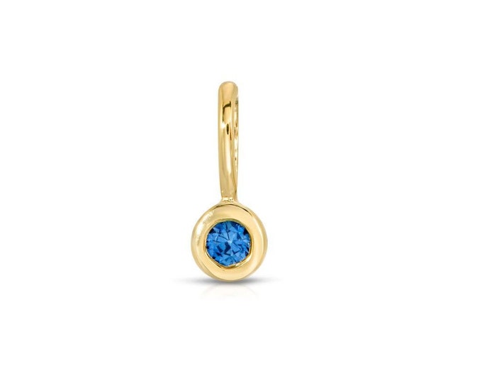 Tiny Blue Sapphire Charm, Round Charm, 14k Solid Gold Charm, Small Gold ...