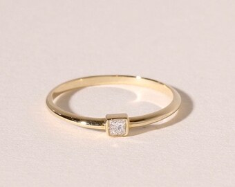 14k Gold Princess Cut Diamond Stacking/cuff Ring - Etsy