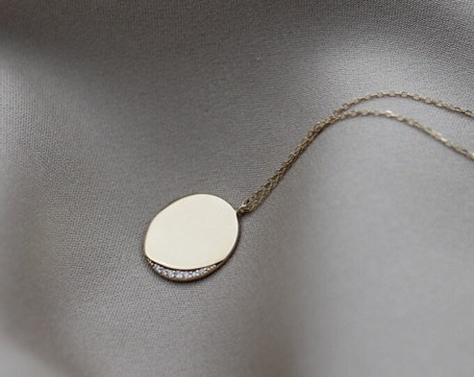Diamond Disc Pendant Necklace, 14k Gold Necklace - Etsy