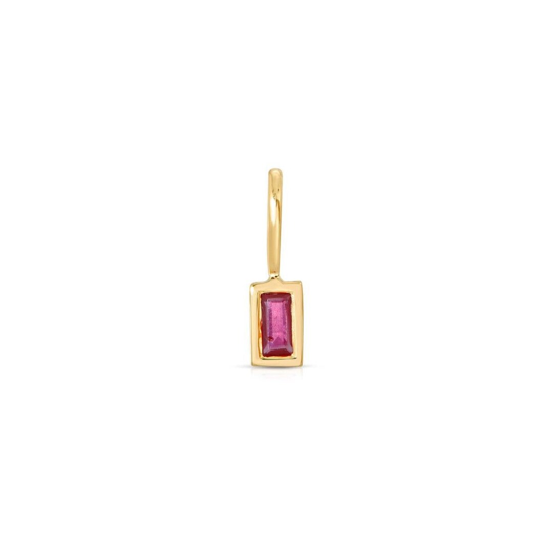 Tiny Ruby Charm, Red Ruby Charm, Baguette Ruby Charm, 14k Solid Gold ...