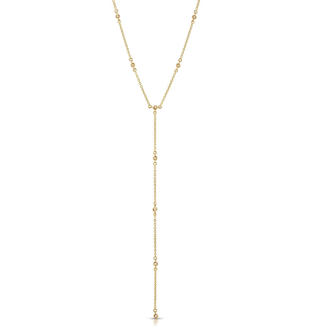 Solid Gold Lariat Necklace Diamond Lariat Necklace Diamond Etsy