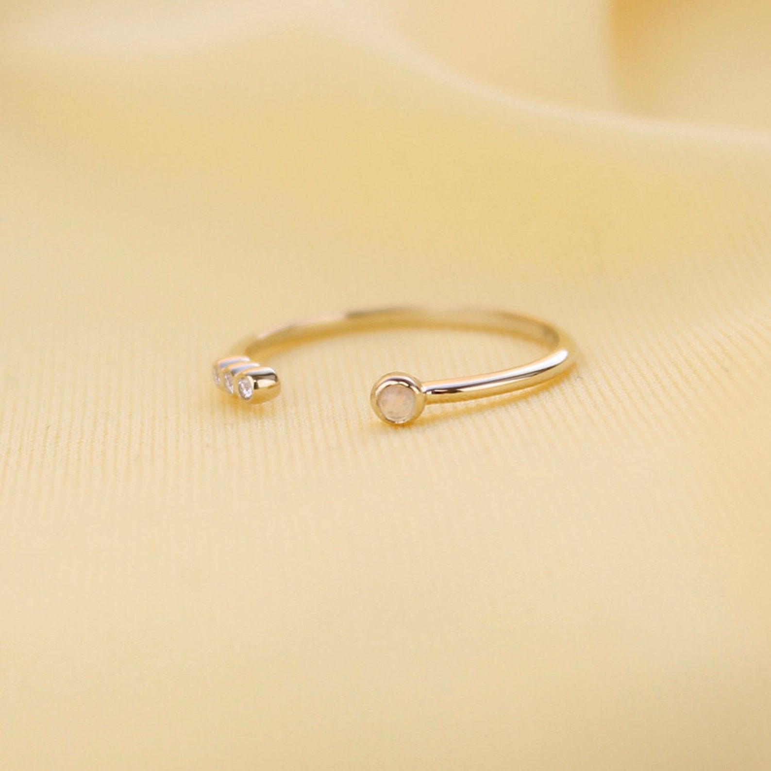 14k Gold Diamond Opal Open Cuff Ring Stackable Rings | Etsy