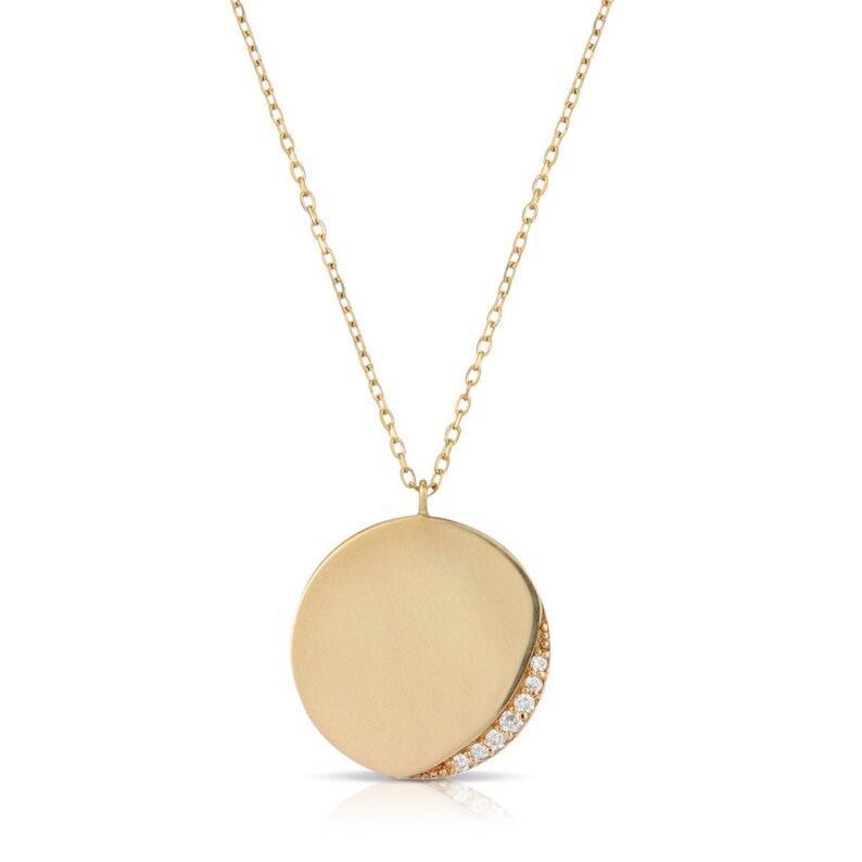 Diamond Disc Pendant Necklace 14k Gold Necklace - Etsy