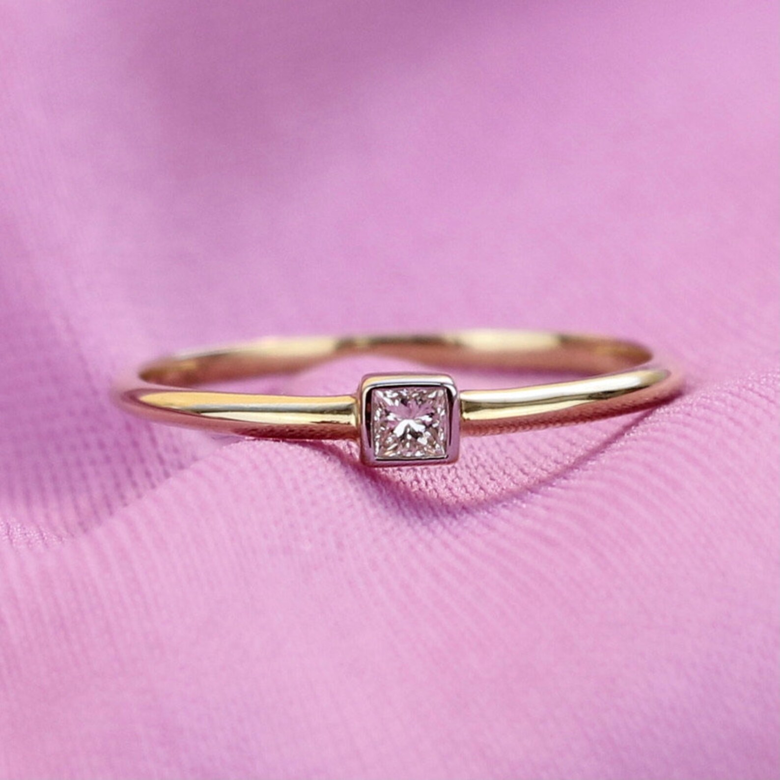 14k Gold Princess Cut Diamond Ring | Etsy