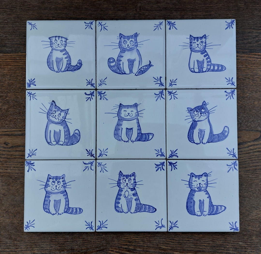 Hand-painted Delft Cat Tile: Dutch Blue Ceramic Coaster - Etsy