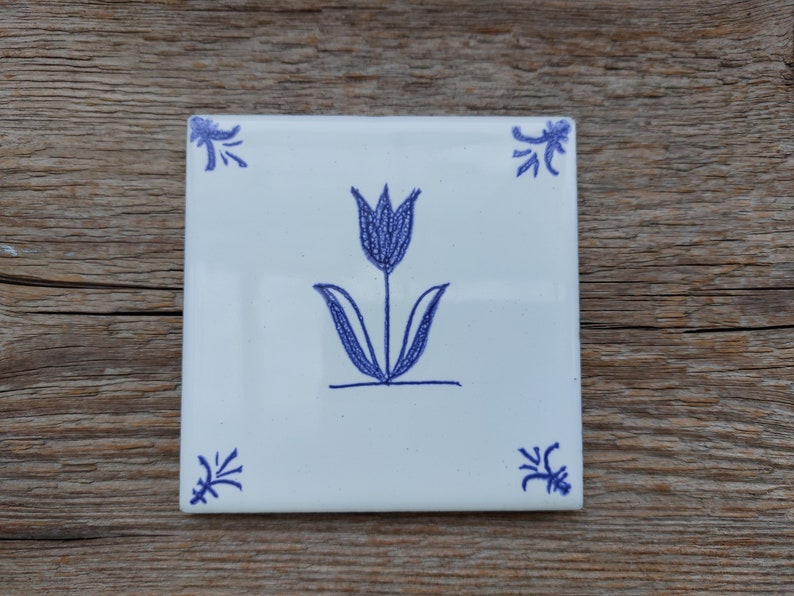 Hand Painted Delft Style Blue Ceramic Tile With Wild Flower Design ...