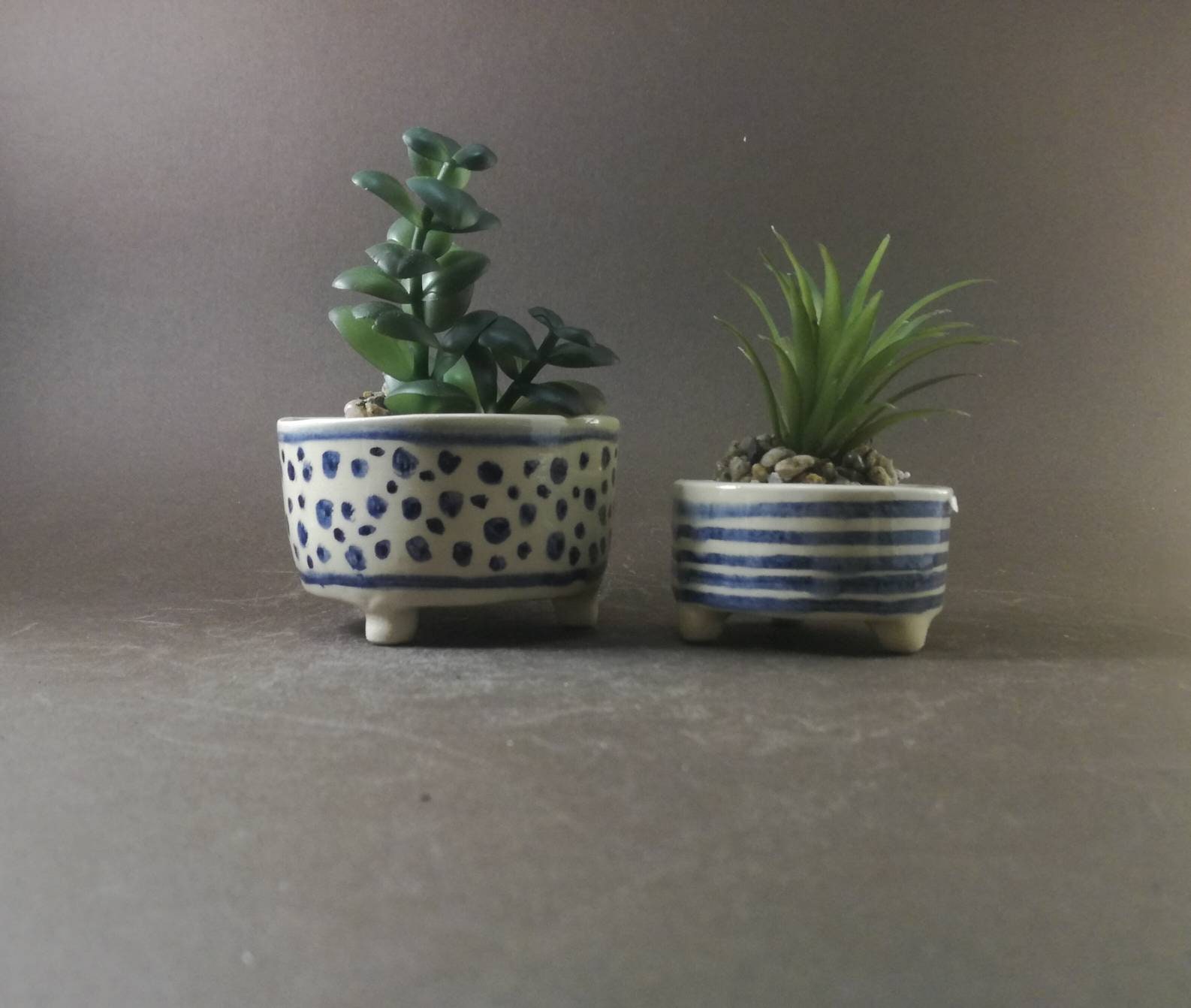 Tiny Handmade Pottery Succulent Planter on Feet With Blue - Etsy