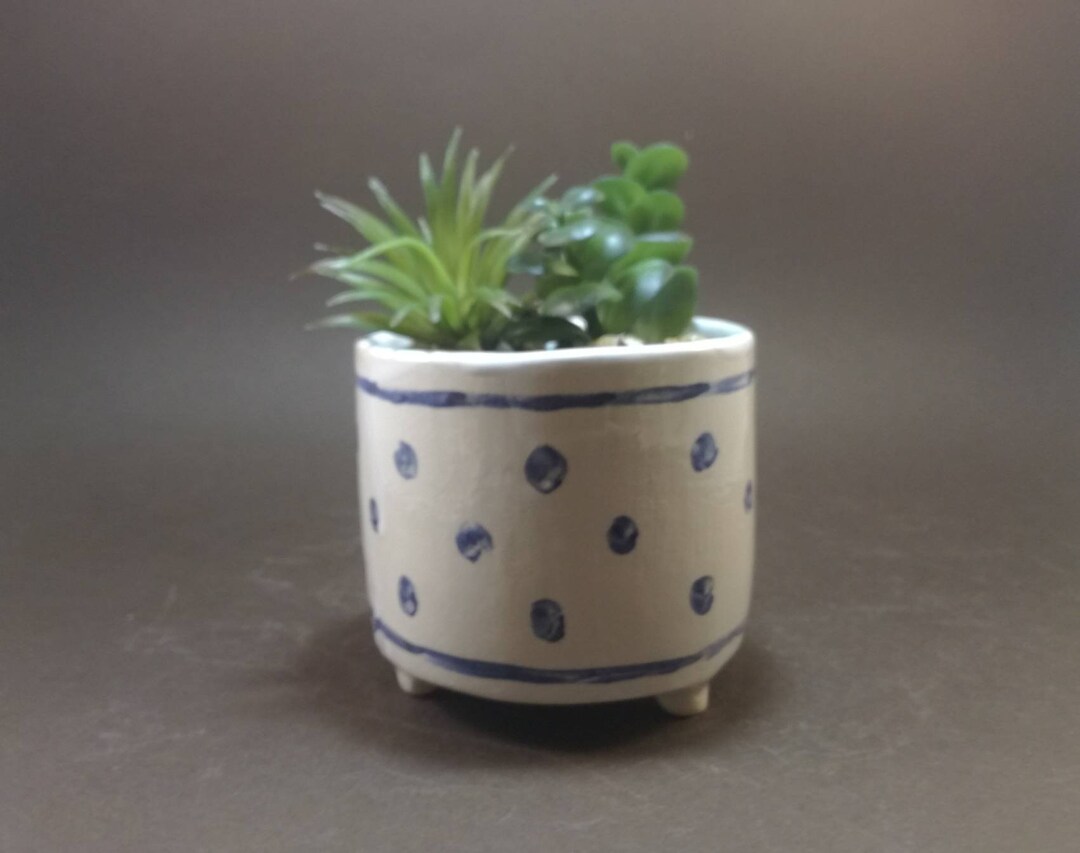 Handmade Ceramic Planter With Feet: Blue Dot Pottery Cactus Pot - Etsy