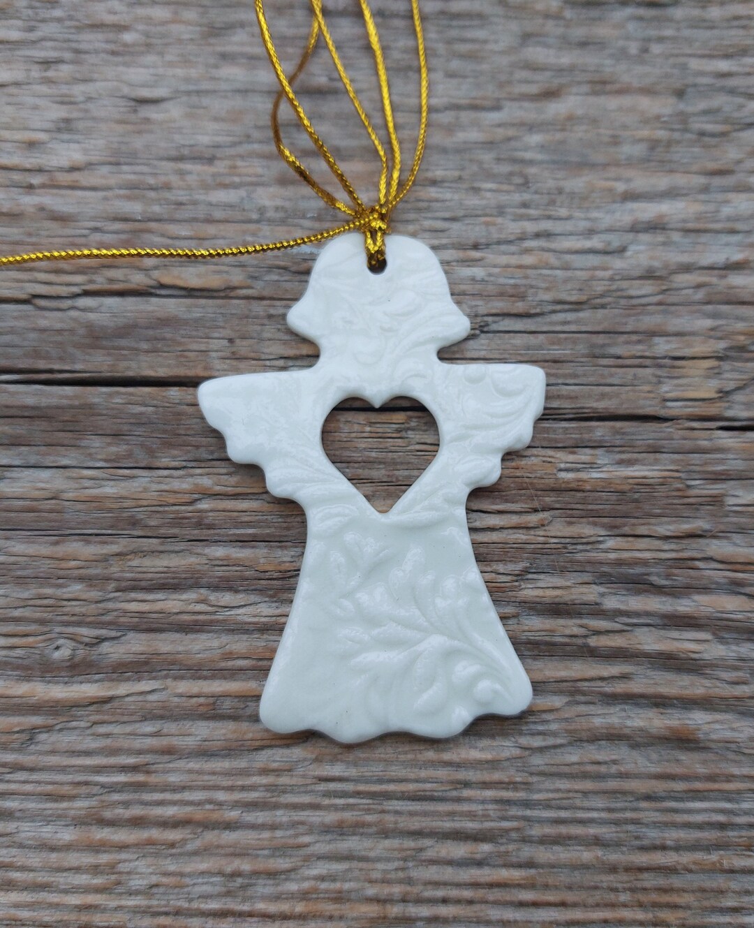 Small Adorable Handmade White Porcelain Angel Pendant With Elegant ...