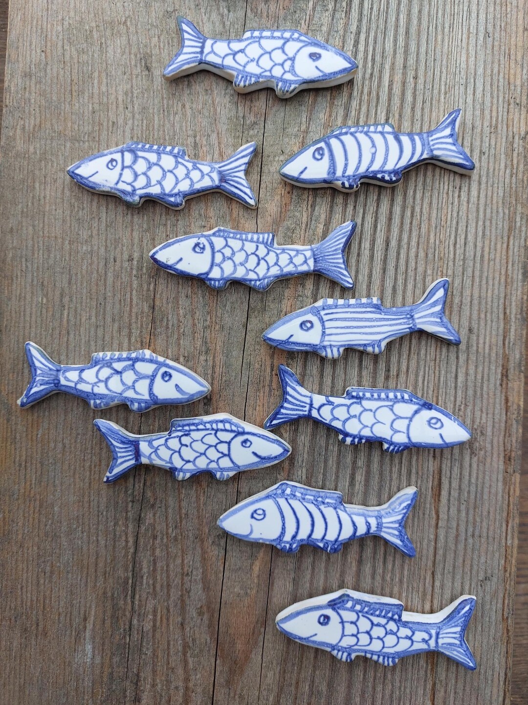 Delft Blue Fish Pottery Magnets: 2 Pcs., Hand-painted Ceramic Fridge ...