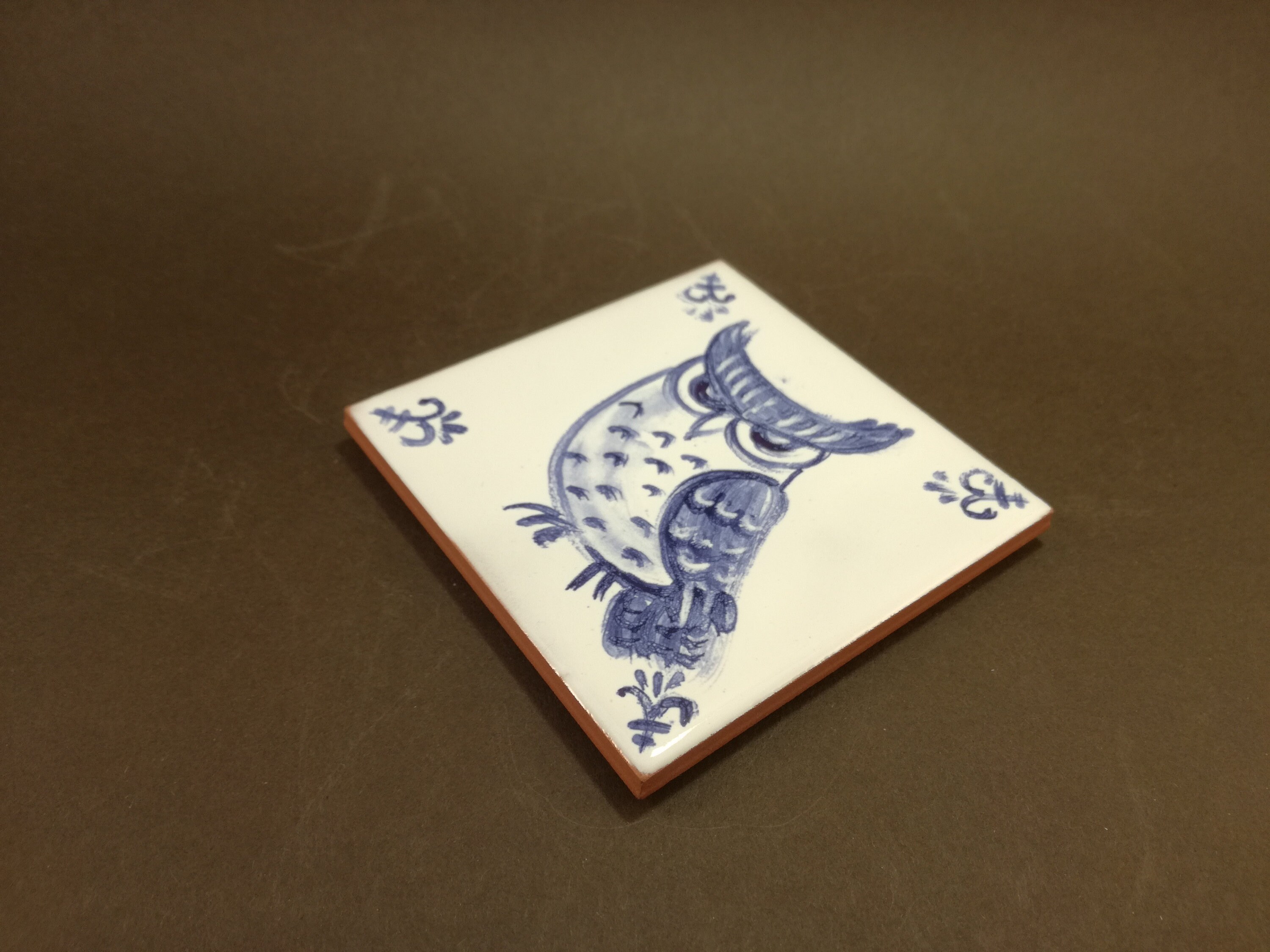 Delft Blue Hand Painted Ceramic Tile Coaster Grumpy Owl. Tile Coaster ...