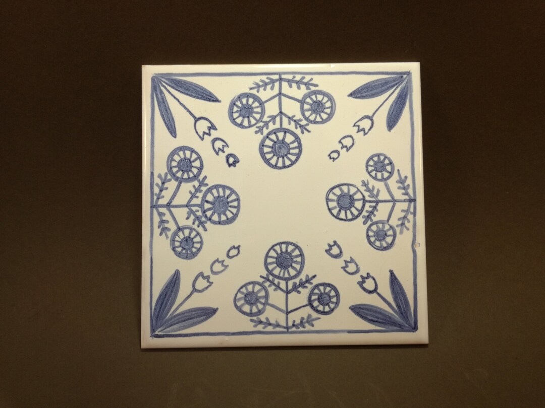 Delft Style Hand Painted Ceramic Tile Coaster Spring Flowers 6 X 6 ...