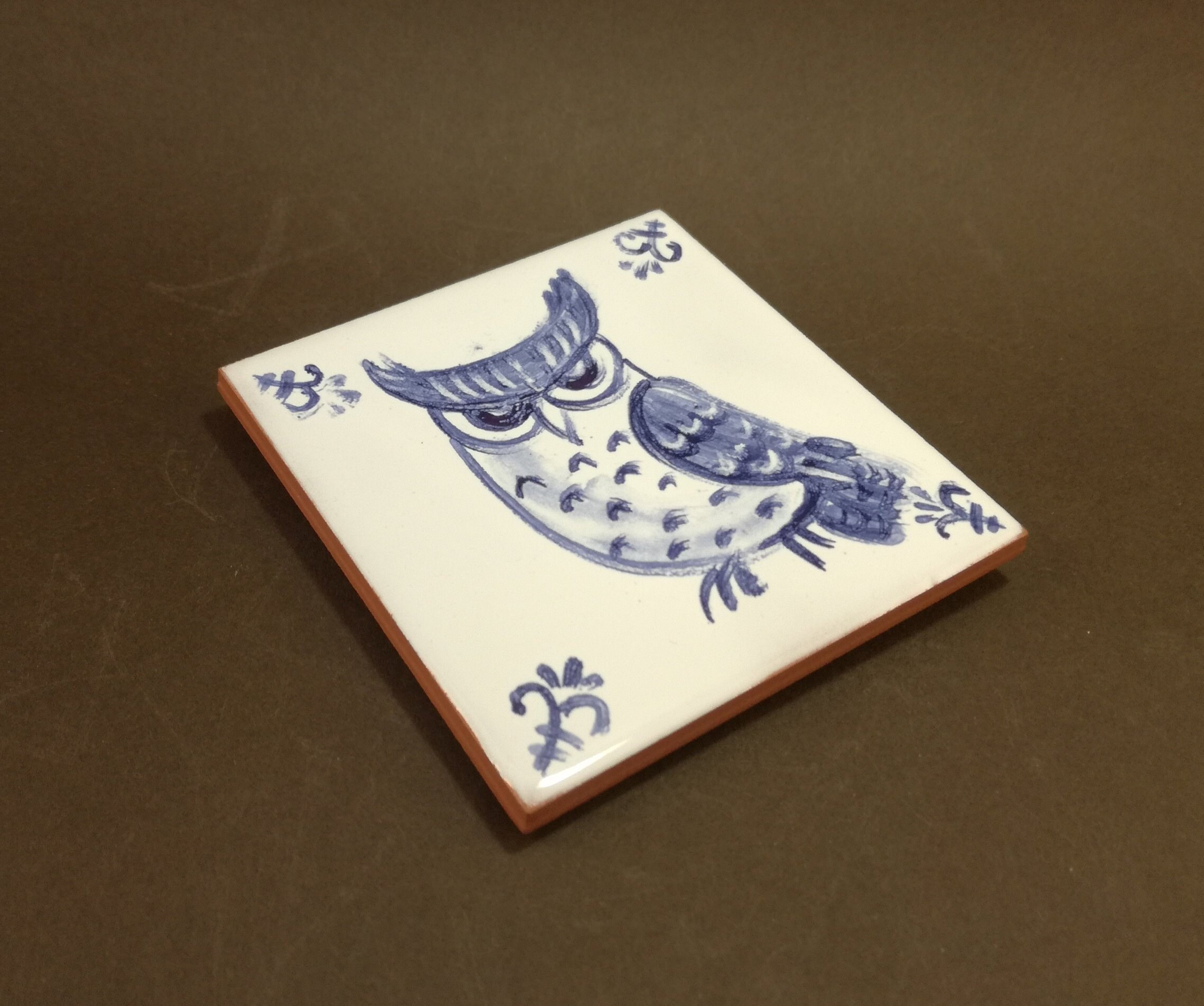 Delft Blue Hand Painted Ceramic Tile Coaster Grumpy Owl. Tile - Etsy