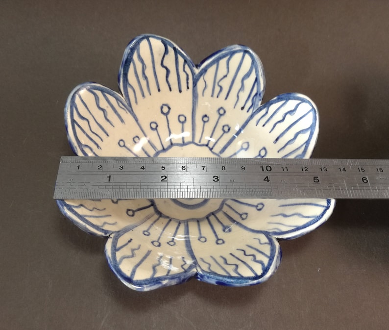 Handmade Blue Flower Pottery Bowl: Delft Style Ceramic Dish - Etsy