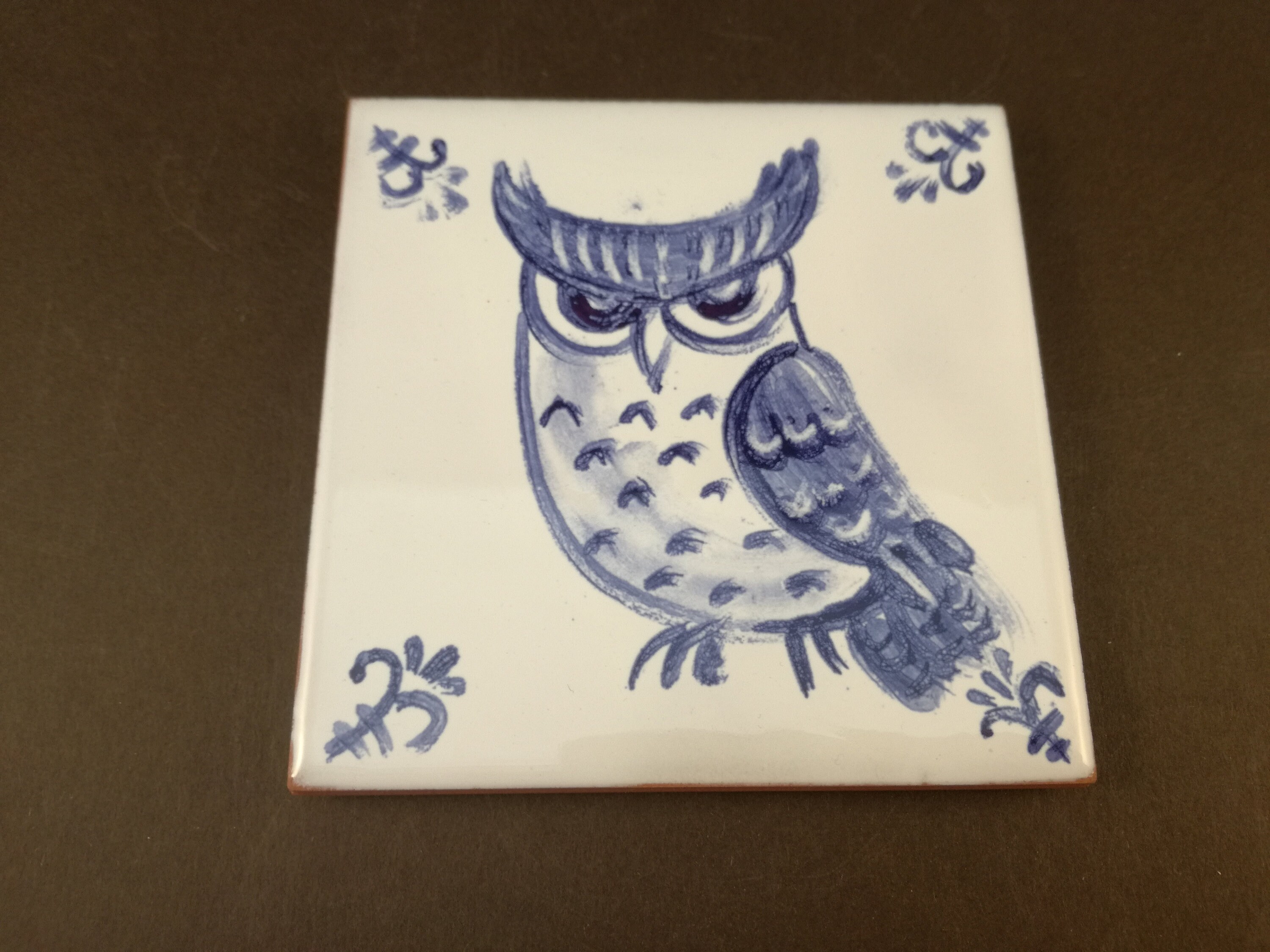 Delft Blue Hand Painted Ceramic Tile Coaster Grumpy Owl. Tile Coaster ...