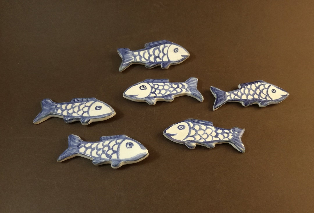 Handmade Pottery Magnet With Hand Painted Delft Style Blue Fish. Fridge ...
