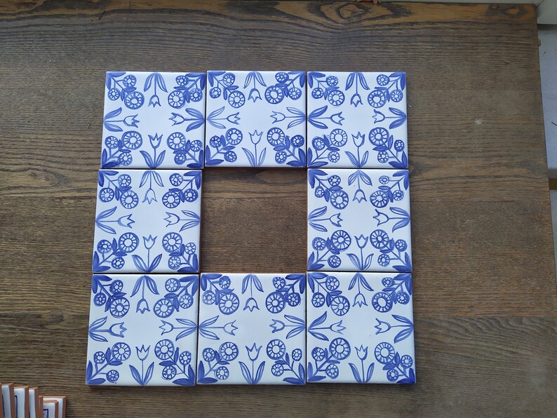 Delft Blue Ceramic Tile Wall Decor. Set of 9. Dutch Style Tiles With ...