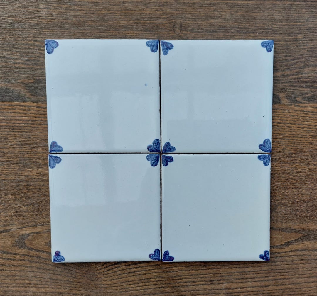 Delft Style Hand-painted Ceramic Corner Tile: Cobalt Blue Floral, 4x4 ...