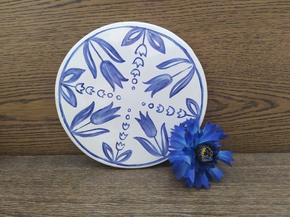 Handmade Delft style ceramic coaster Tulips and lilies of the | Etsy