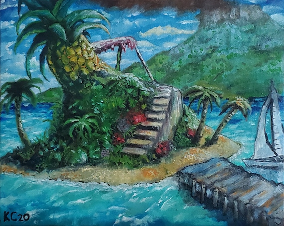 Pineapple Island Original Oil Painting Island Landscape | Etsy