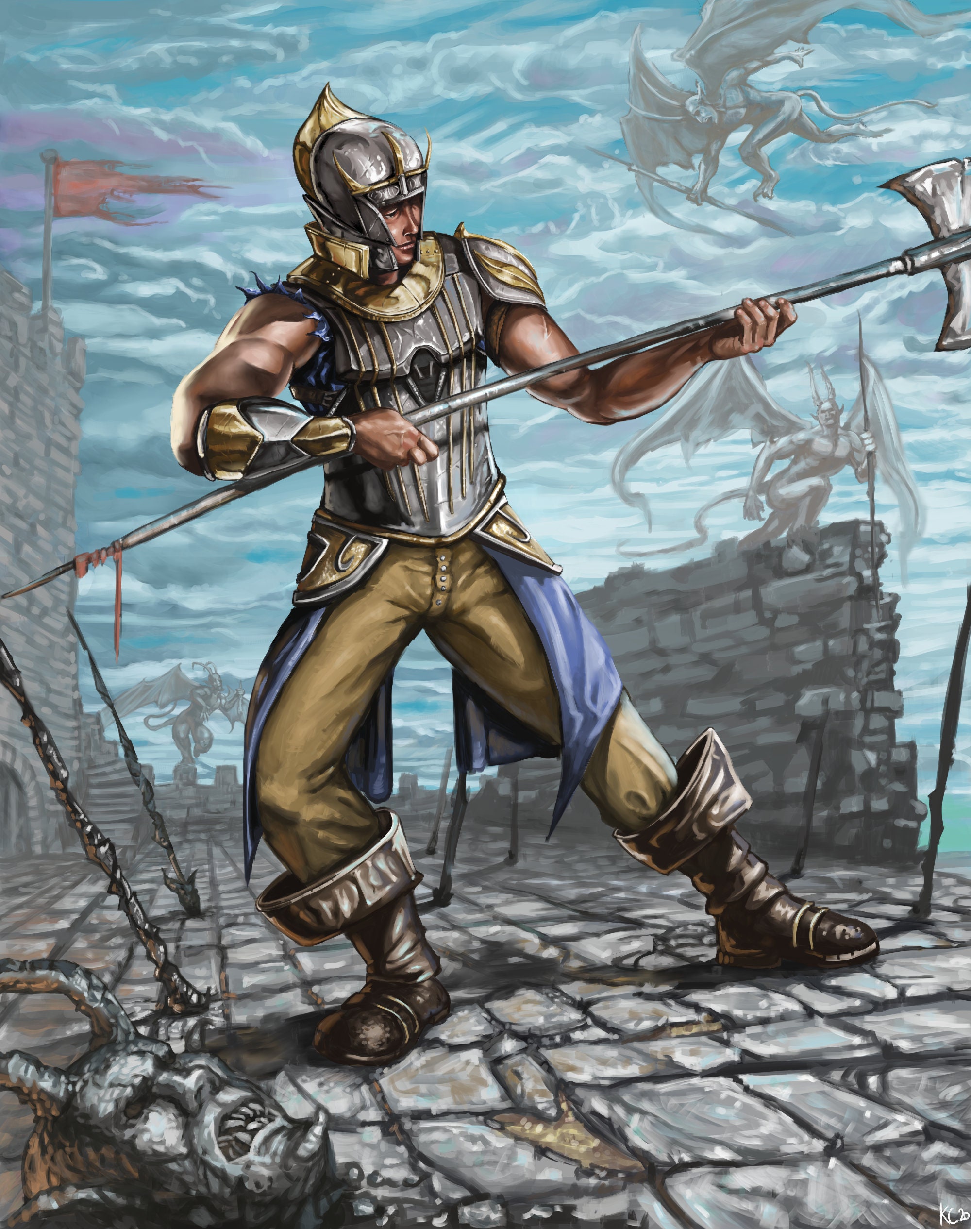 Warrior with a Halberd original print warrior art painting | Etsy