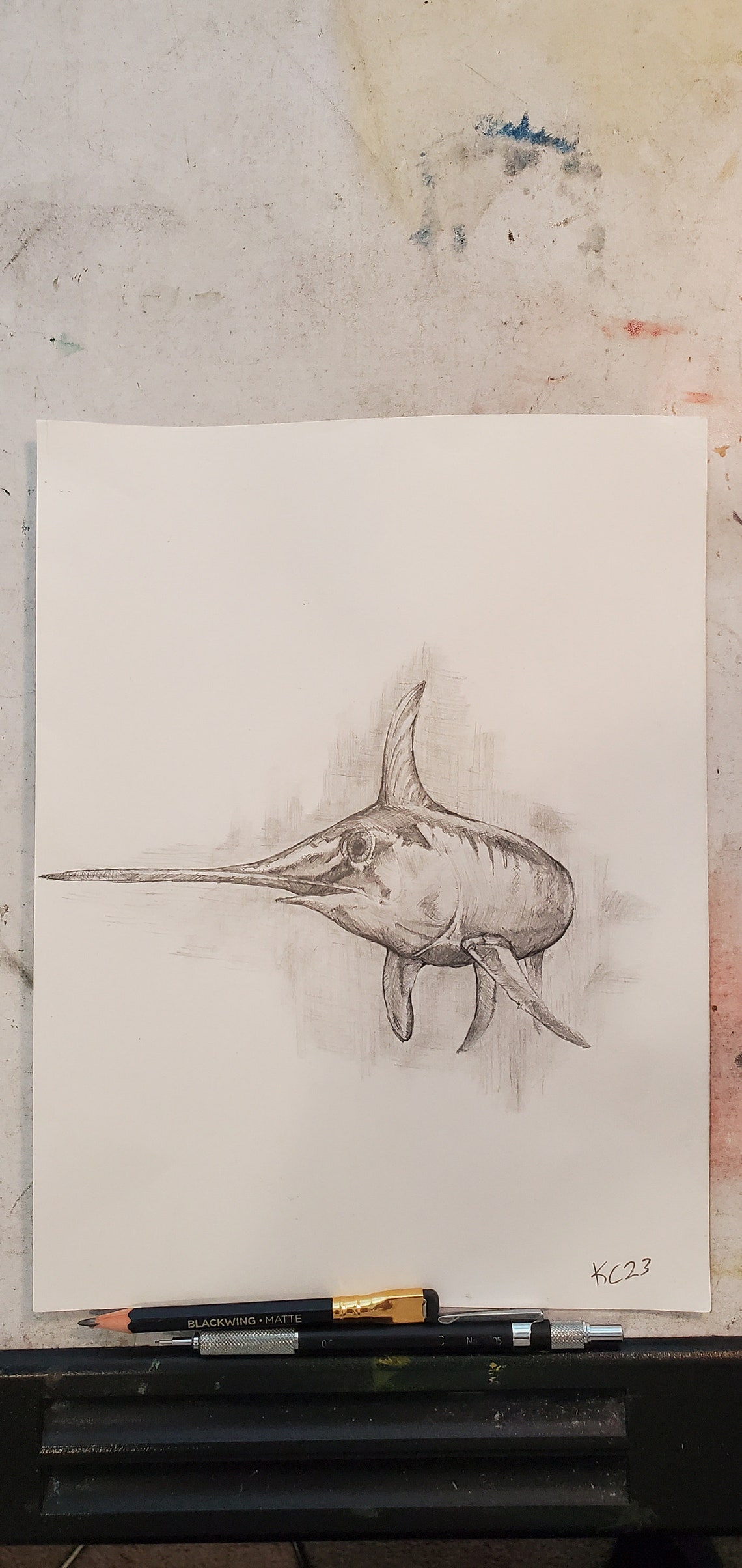 Original Swordfish Drawing on Paper, Detailed Wildlife Art for Home ...