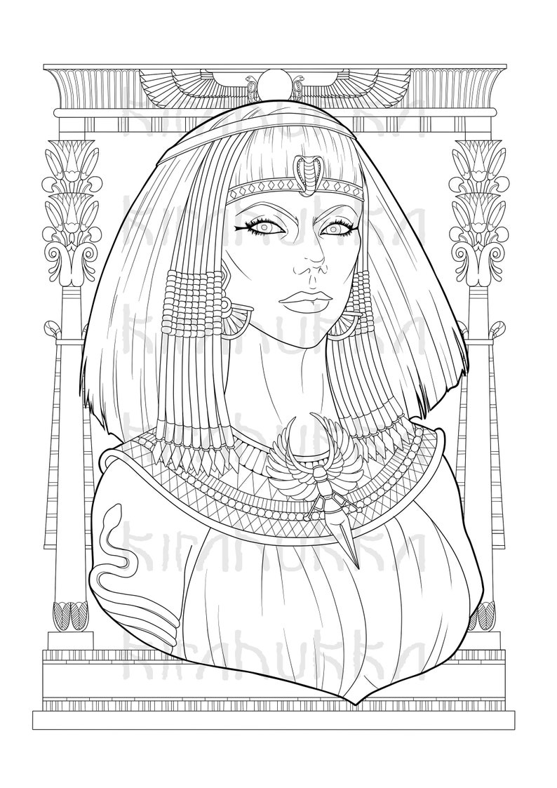 Cleopatra Coloring Page, Egyptian Queen Portrait Coloring Page ...