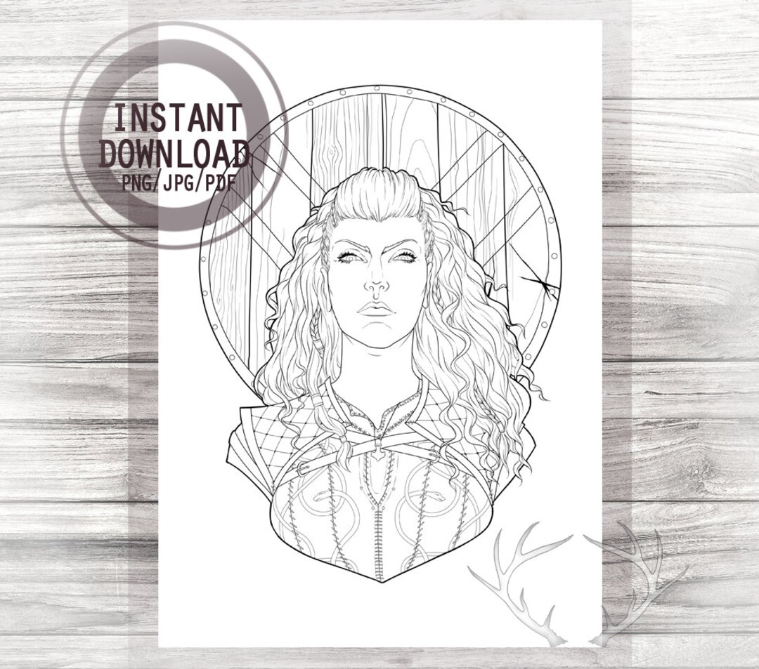 Shieldmaiden Coloring Page, Viking Age, Portrait Coloring Page, Pagan ...