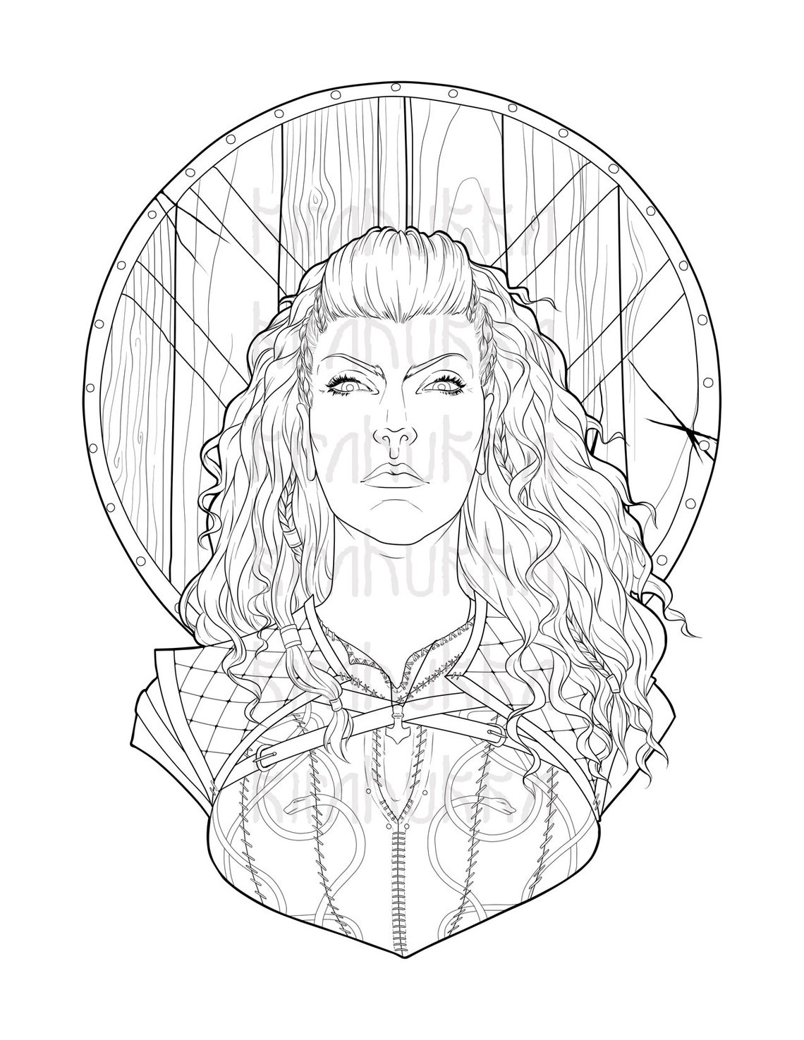 Shieldmaiden Coloring Page, Viking Age, Portrait Coloring Page, Pagan ...