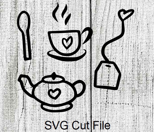 Teacup Teabag Teapot Tea SVG File Hand Drawn Handdrawn Design Elements ...
