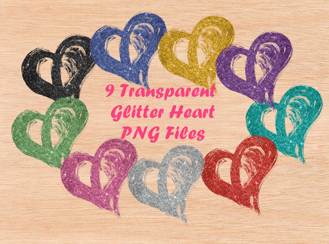 9 Glitter Hearts Clipart Clip Art Sublimation Printable PNG Transparent ...