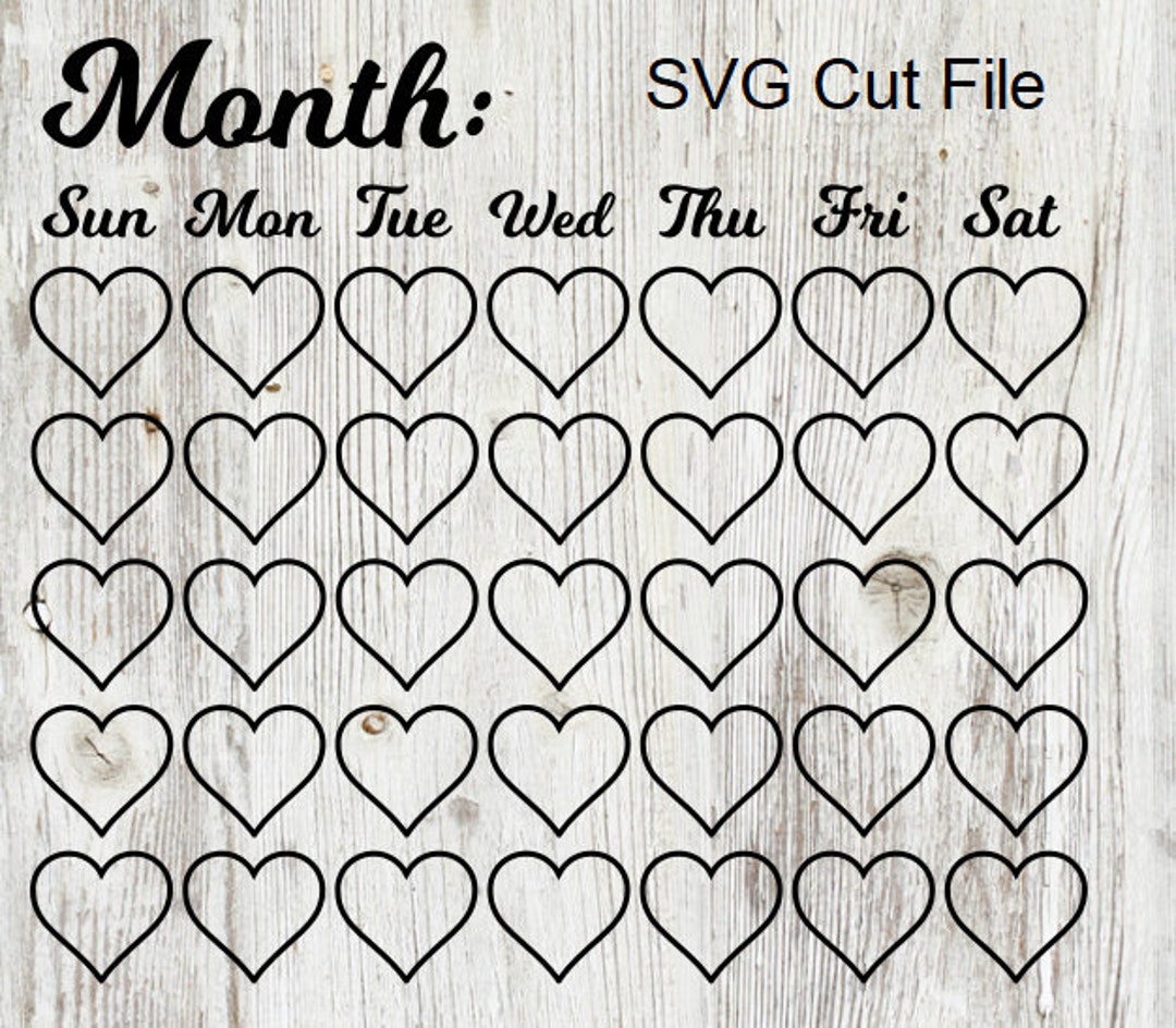 Monthly Heart Calendar SVG Chalkboard Dry Erase Board Decal Commercial ...