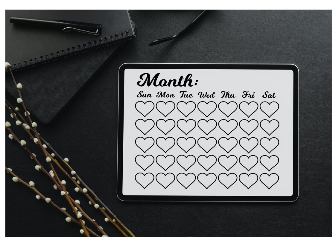 Monthly Heart Calendar SVG Chalkboard Dry Erase Board Decal Commercial ...
