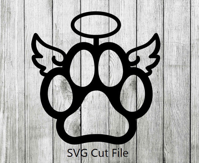 Pawprint Angel Wings in Memory of Paw Print Dog Cat Puppy Kitten SVG ...