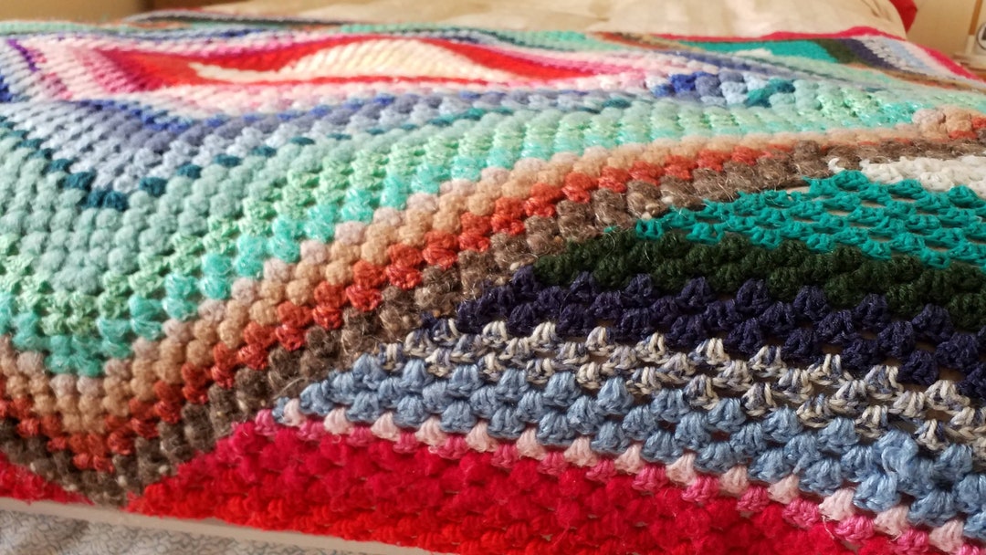 Pair of Very Large Vintage Random Rainbow Striped Crochet Blankets ...