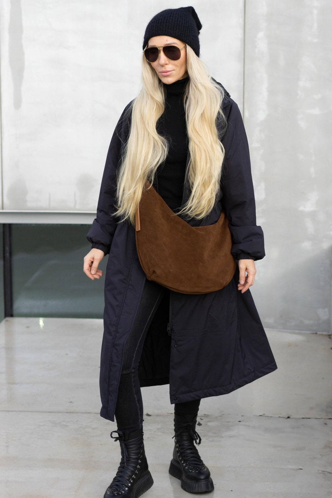 Suede Hobo Bag Chocolate Brown, Suede Crossbody Bags for Women, Hobo ...