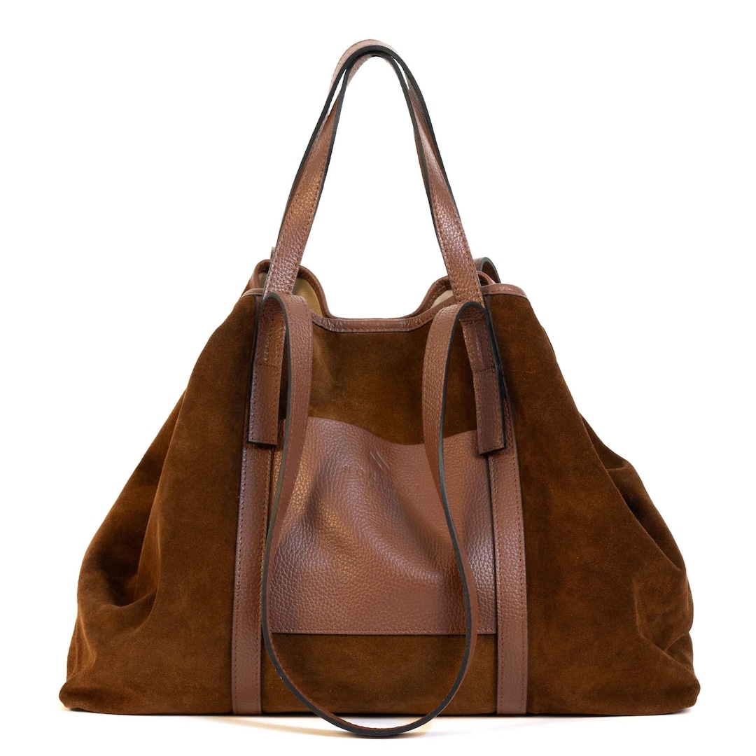 Suede Tote Bag Convertible, Large Shoulder Bag, Brown Suede Hobo Bag ...