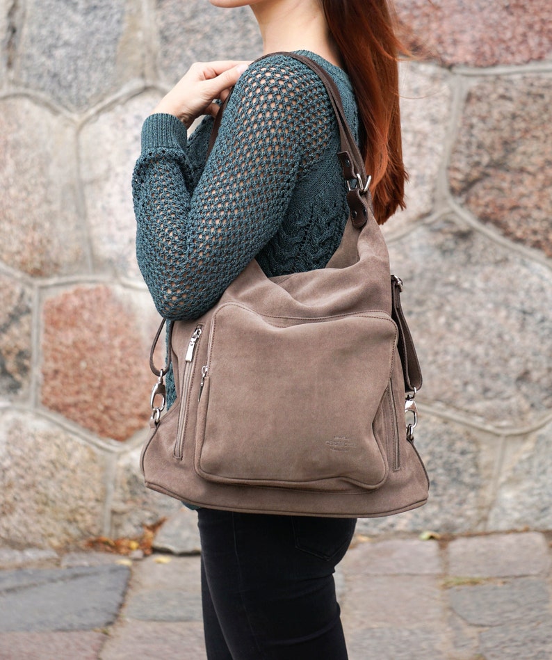 Convertible Suede Leather Hobo Backpack for Women 2 in 1 - Etsy