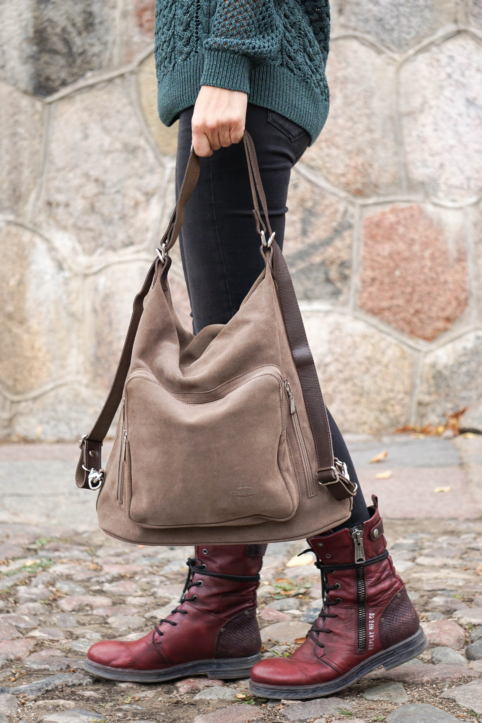 Convertible Suede Leather Hobo Backpack for Women 2 in 1 - Etsy