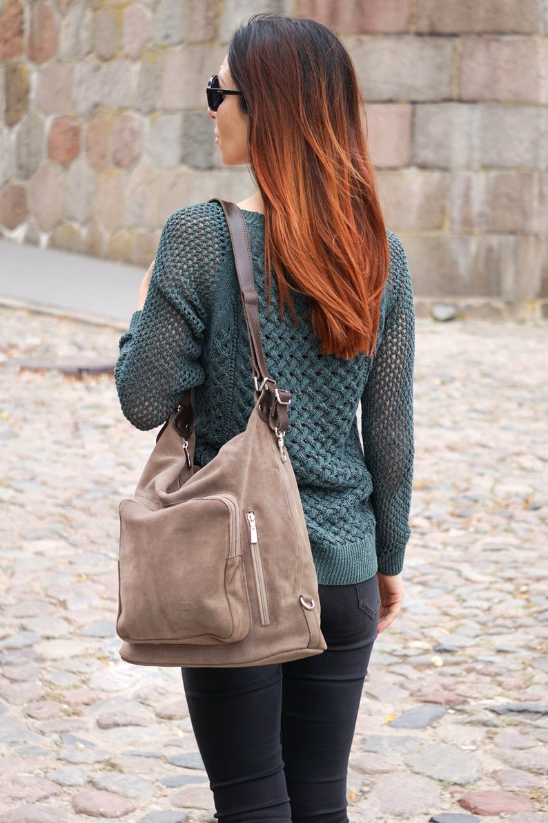 Convertible Suede Leather Hobo Backpack for Women 2 in 1 - Etsy