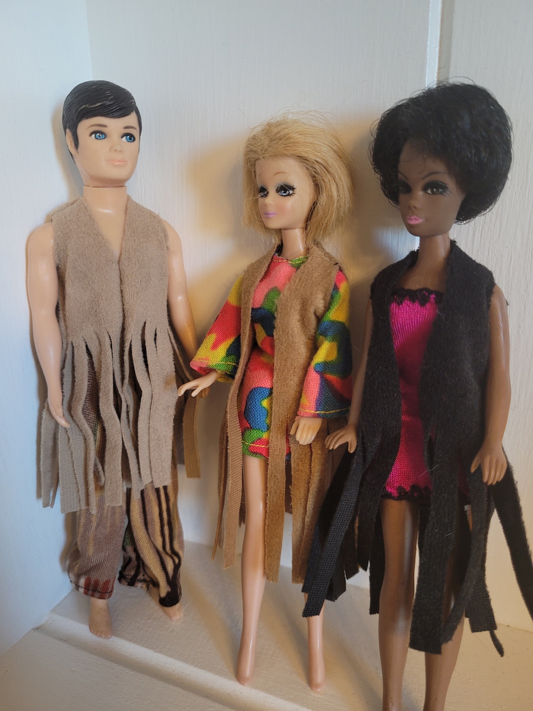 Dawn/pippa or Gary Doll Long Beige/brown/black Suede Hippie Fringed ...